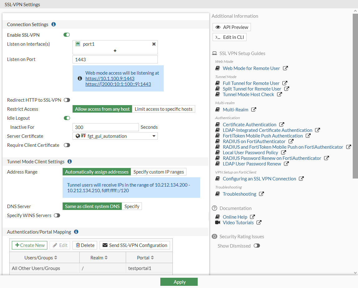 Dual stack IPv4 and IPv6 support for SSL VPN | FortiGate / FortiOS 7.2.10 | Fortinet Document ...